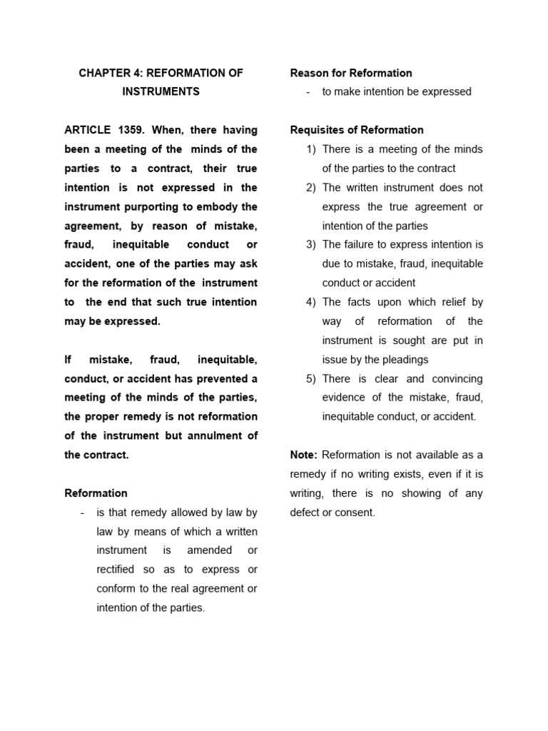 Chapter 4 - Reformation of Instruments | PDF | Legal Remedy | Civil Law ...