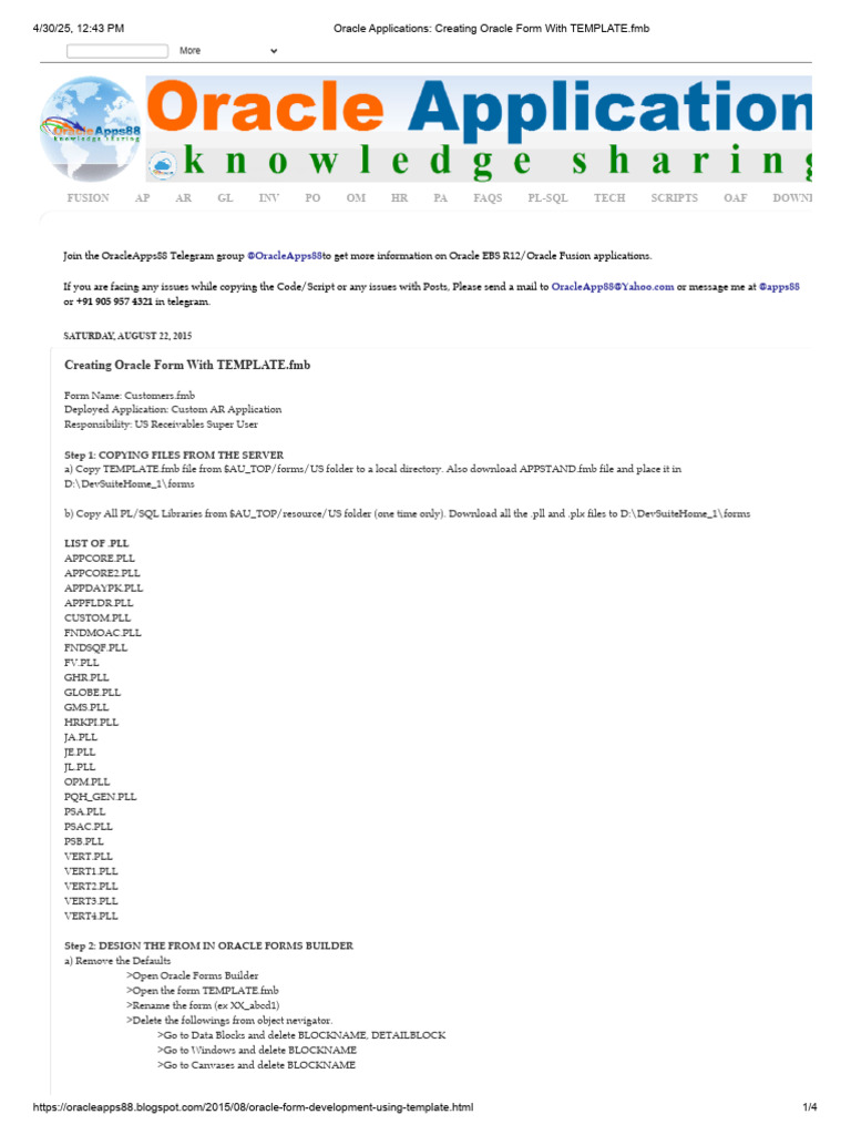 Oracle Applications - Creating Oracle Form With TEMPLATE - FMB | PDF | Menu (Computing ...