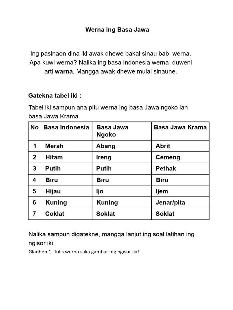Werna Ing Basa Jawa | PDF