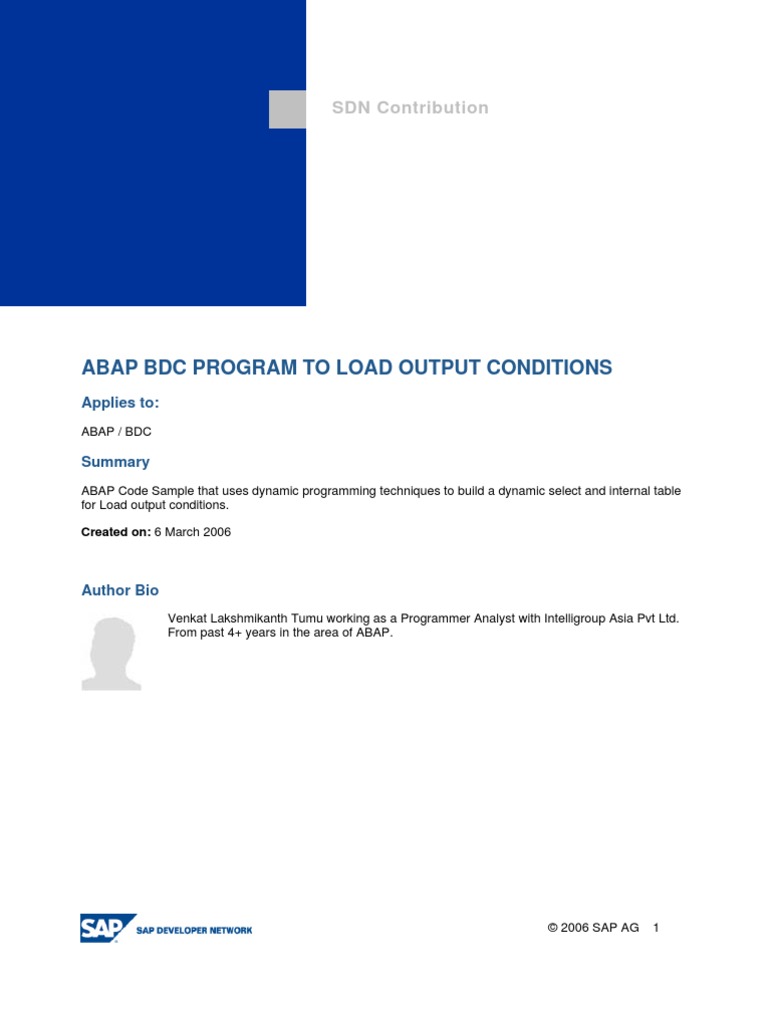 Abap BDC Program To Load Output Conditions | PDF | String (Computer ... Abap BDC Program To Load Output Conditions | PDF | String (Computer ...
