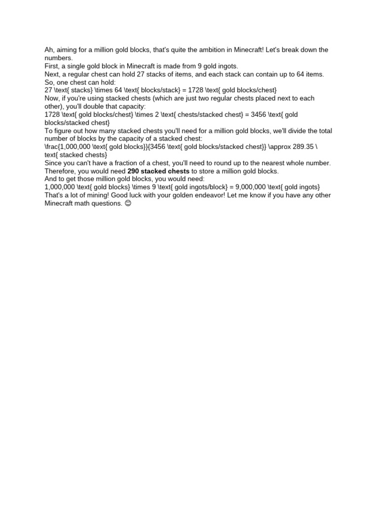 How Many Gold Blocks Do I Need in Minecraft To Get... | PDF