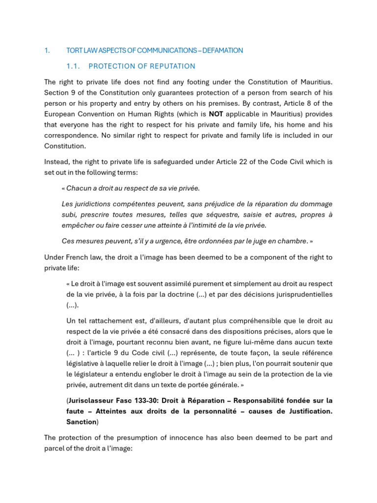 Defamation Law in Mauritius Explained | PDF | Defamation | Criminal Law