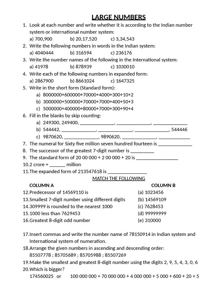 Maths 1- Large Numbers | PDF | Numbers | Chess