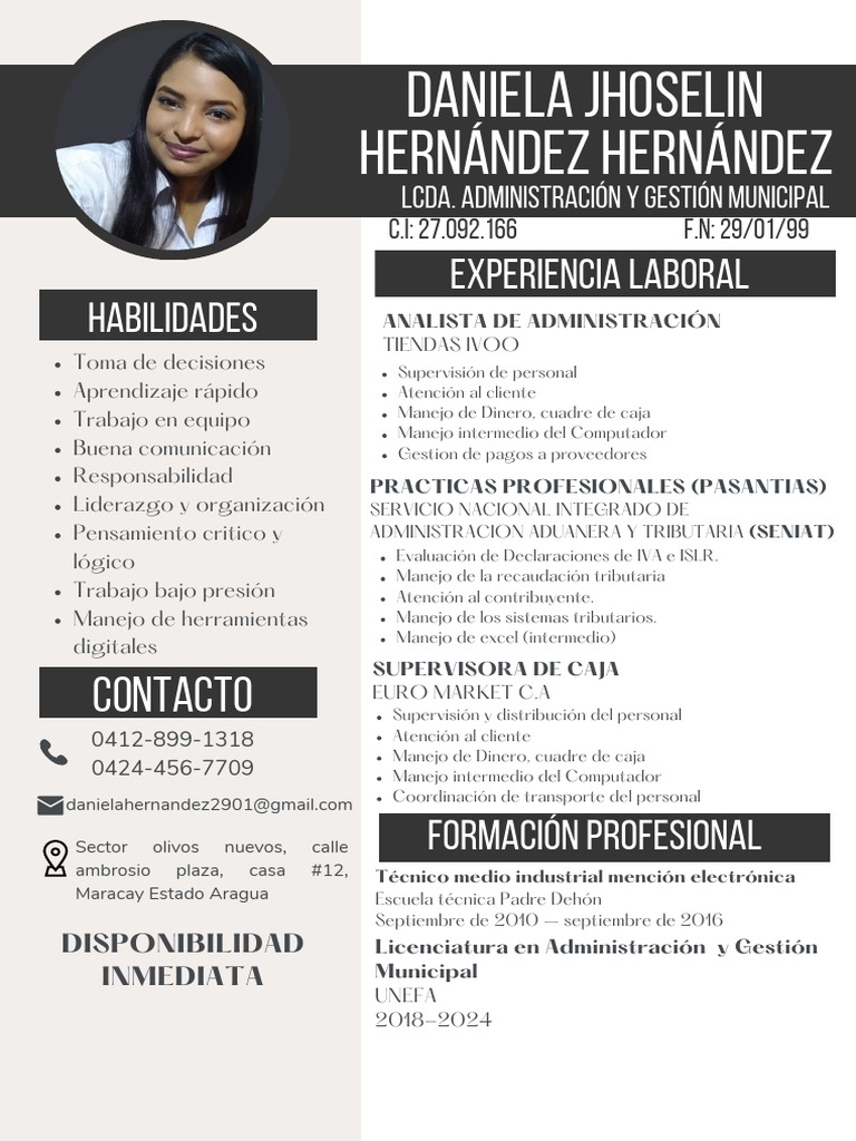 Currículum de Daniela Hernández en Administración | PDF