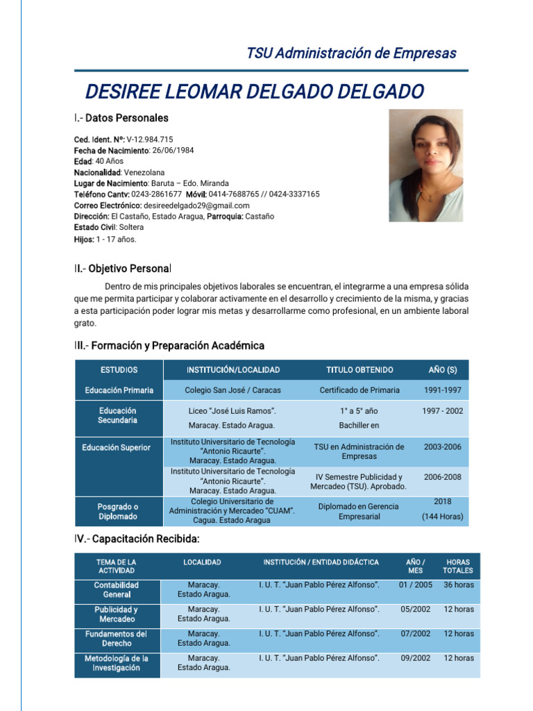 CV de Desiree Delgado: TSU en Administración | PDF | Gestión de ...