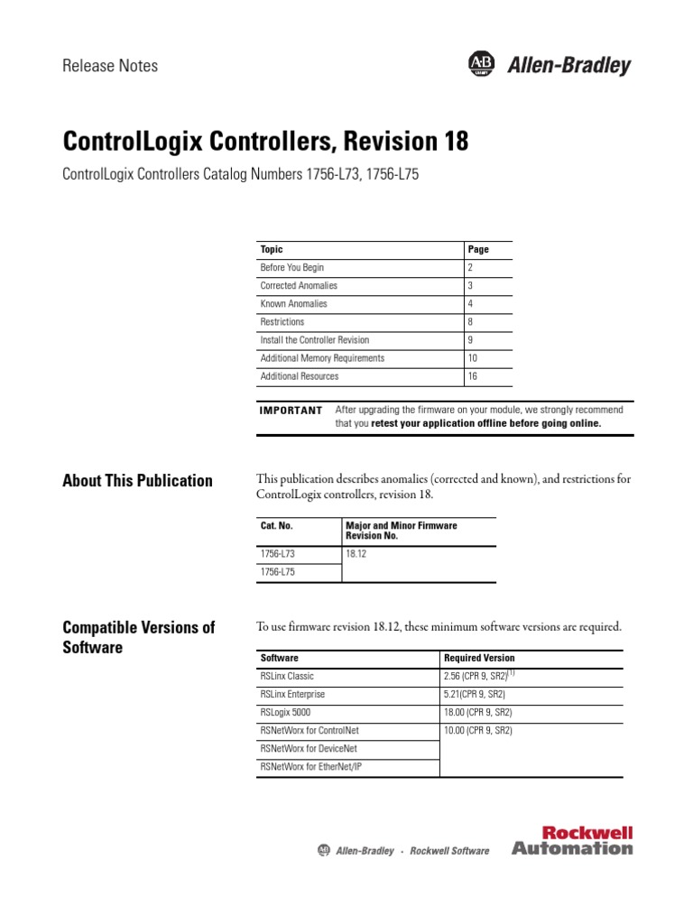 Controllogix Controllers, Revision 18: Release Notes | PDF | Data Type ...