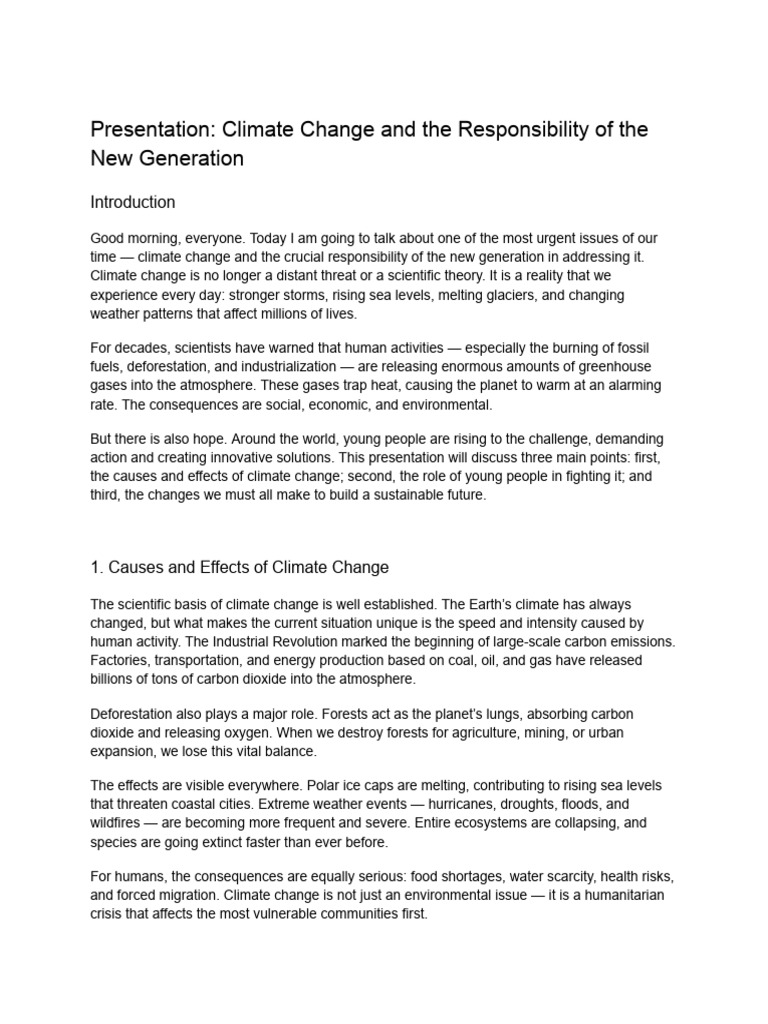 Climate Change and The Responsibility of The New Generation | PDF ...