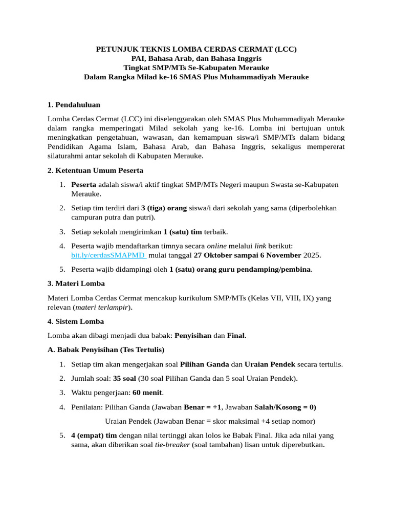 Petunjuk Teknis Lomba Cerdas Cermat | PDF