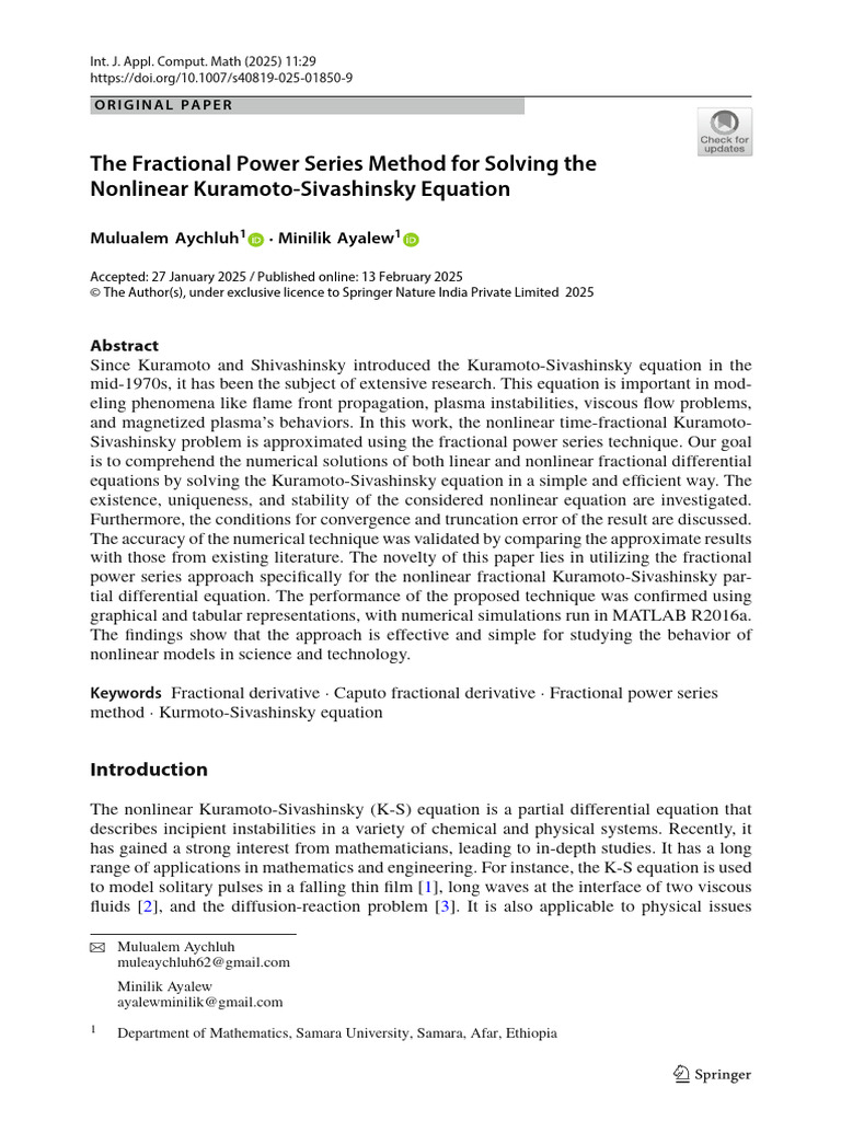 Fractional Power Series for K-S Equation | PDF | Numerical Analysis ...