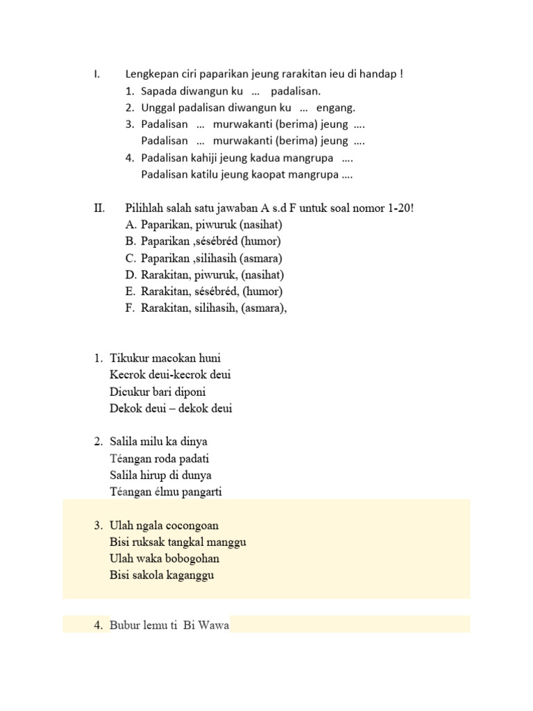 Sumatif Sisindiran Paparikan Rarakitan Kelas 9 | PDF