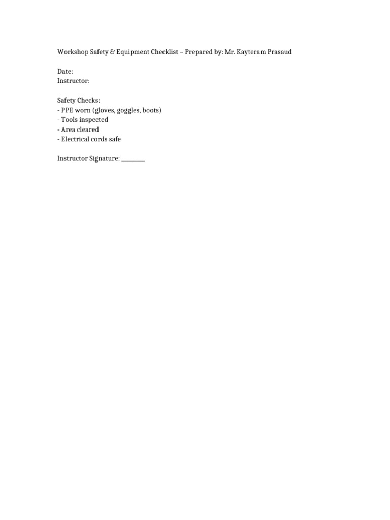 Workshop Safety Checklist | PDF