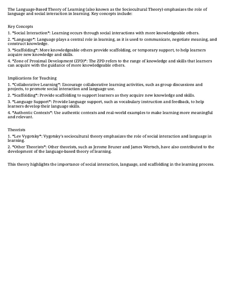 Language-Based Learning Theory Explained | PDF