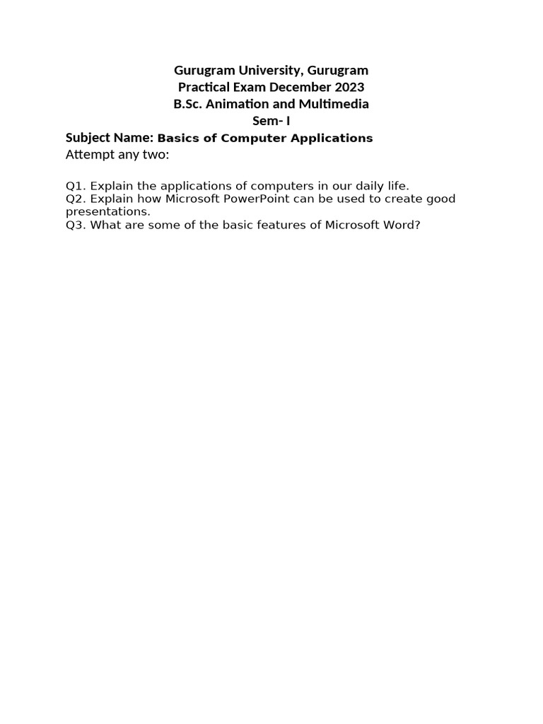 Basics of Computer Applications | PDF