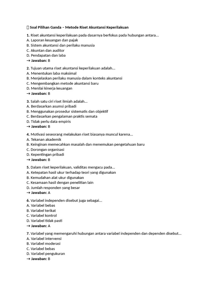 Soal Pilihan Ganda - Metode Riset Akuntansi Keperilakuan | PDF