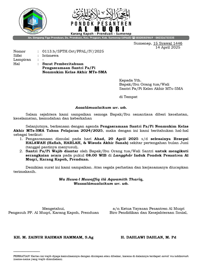 Surat Pemberitahuan Mukim 2025-1 | PDF