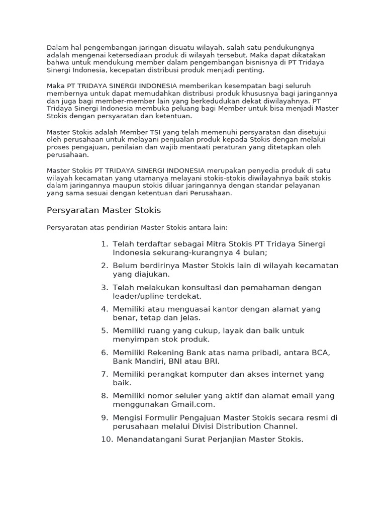 SOP Pendirian Master Stokis | PDF