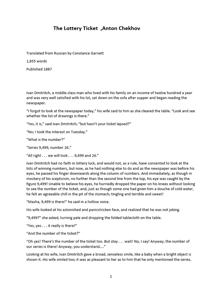The Lottery Ticket - Anton Chekov | PDF