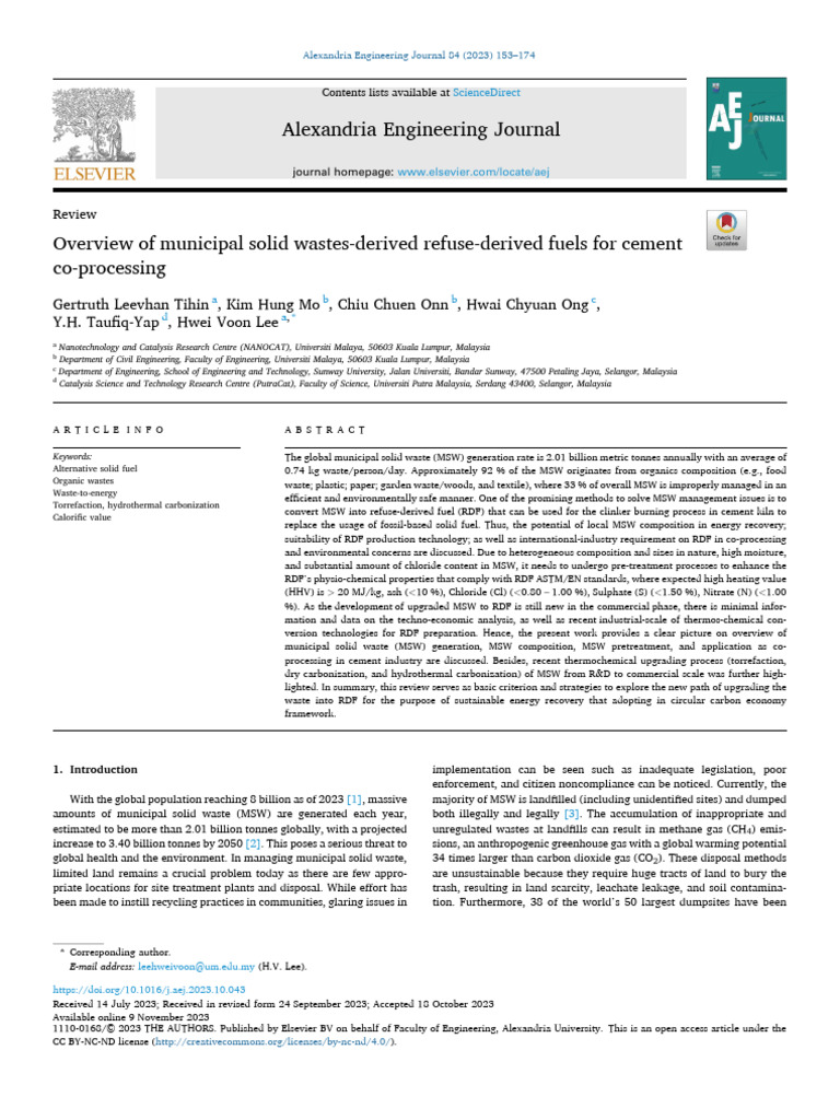 Overview of Municipal Solid Wastes-Derived Refuse-Derived Fuels For ...