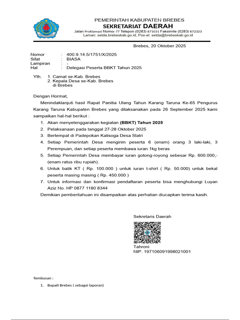 Delegasi Peserta BBKT Tahun 2025 | PDF