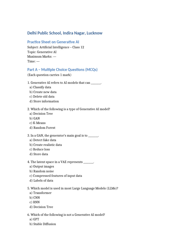 Generative AI Practice Sheet | PDF