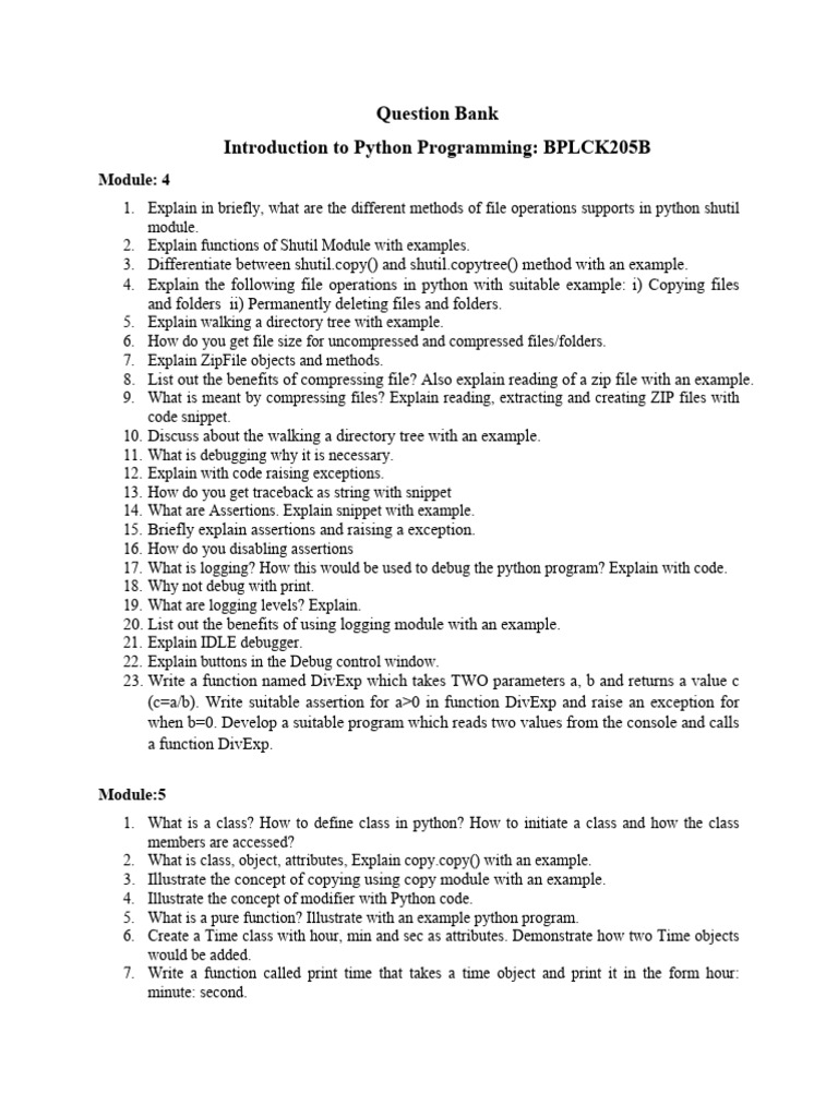 Module 4 and 5 - Question Bank | PDF | Computer File | Zip (File Format)