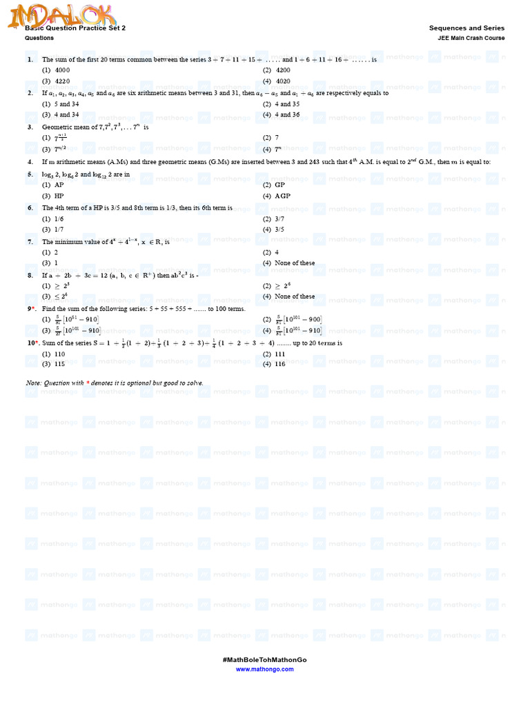 73 Qs - Practice Question Set 2 @IndAlok | PDF | Mathematics | Chess ...