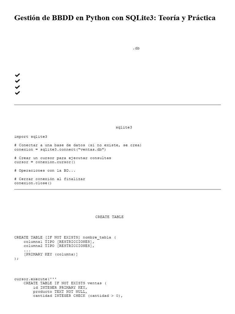 Gestión de BBDD en Python Con SQLite3 | PDF | Ciencias de la Información | Informática