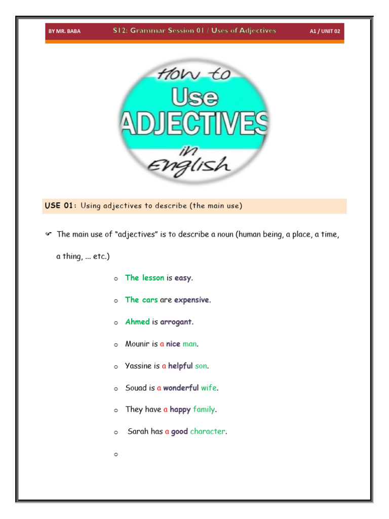 Unit 02 Session 12 Grammar 1 | PDF | Adjective | English Language