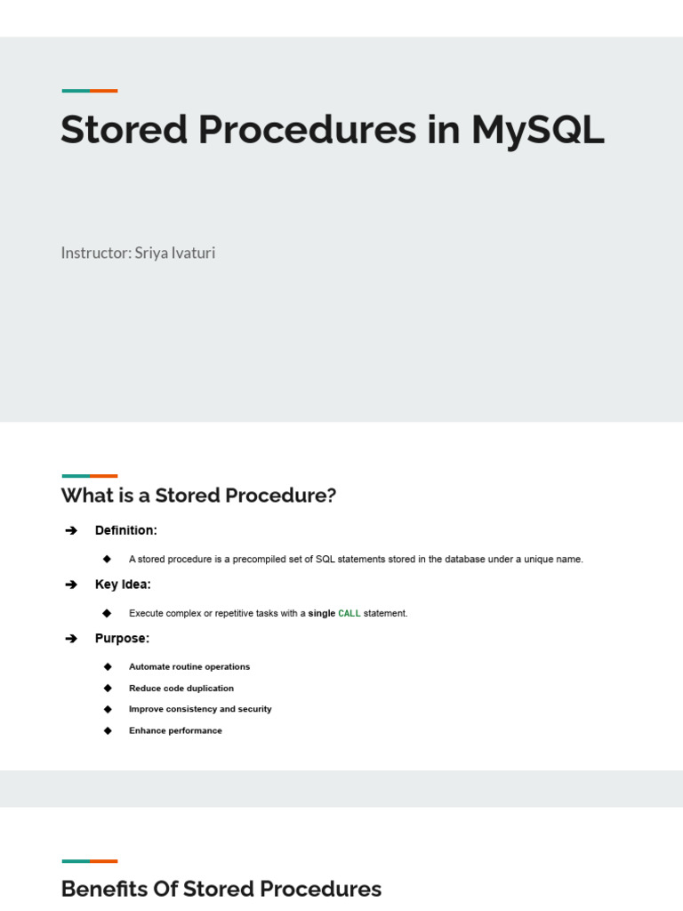 Stored Procedures in MySQL | PDF | Parameter (Computer Programming) | Sql
