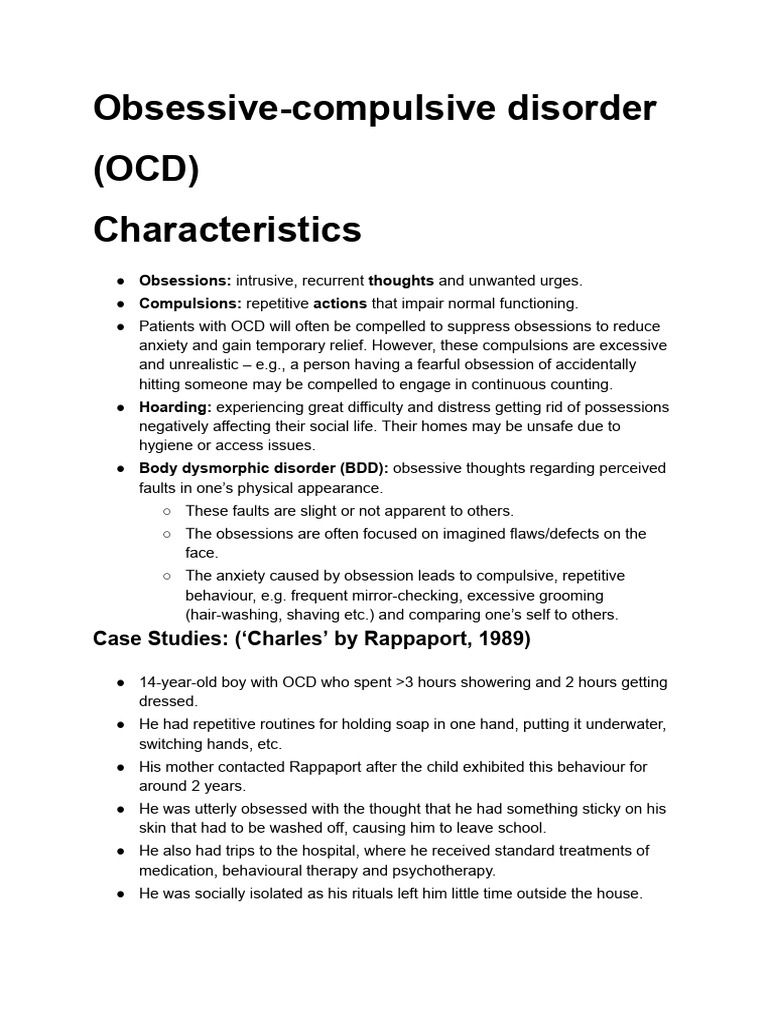 Obsessive-Compulsive Disorder (OCD) | PDF | Obsessive–Compulsive Disorder | Cognitive Behavioral ...