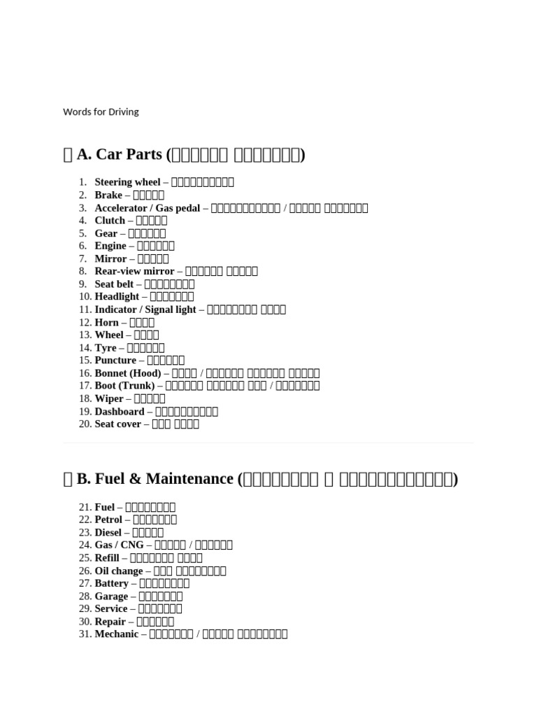 Words For Driving | PDF