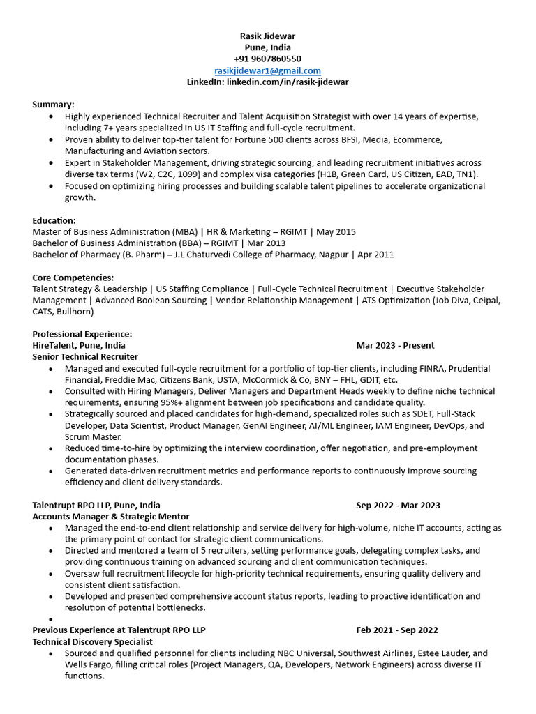 Rasik Jidewar | PDF | Recruitment | Business