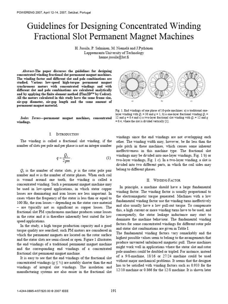 Guidelines For Designing Concentrated Winding Fractional Slot Permanent ...