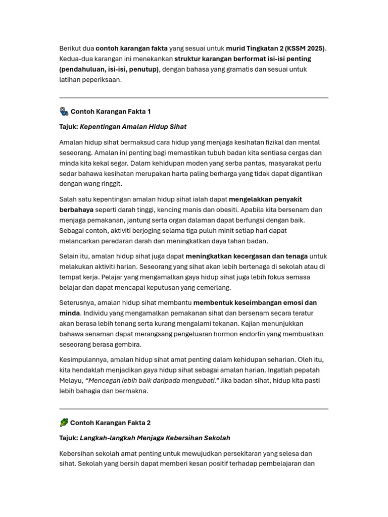 Contoh Karangan Fakta Tingkatan 2 | PDF