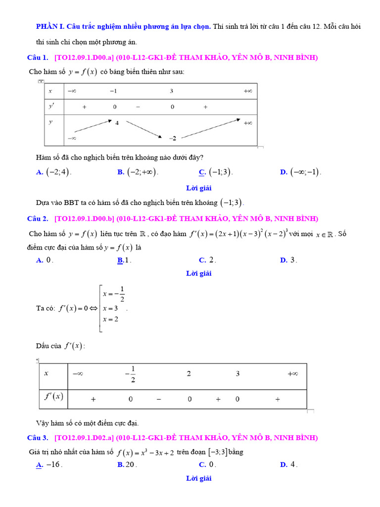 l12-Gk1-Đề Tham Khảo, Yên Mô b, Ninh Bình_hdg_12-Tn,4-Ds,6-Tln, | PDF