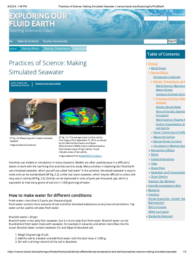 Practices of Science - Making Simulated Seawater - Manoa - Hawaii.edu ...