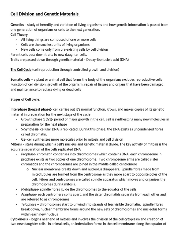 Cell Division and Genetic Materials | PDF | Mitosis | Chromosome