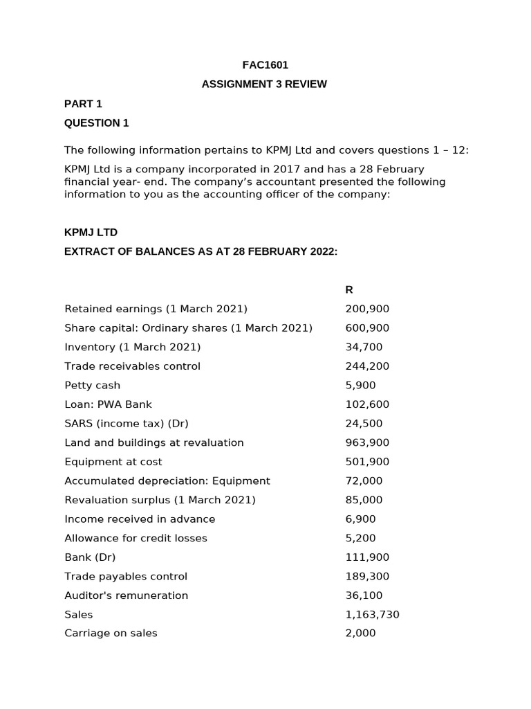 Fac1601 and Fac1602 Assignment 3 2022 First Semester | PDF | Expense | Balance Sheet
