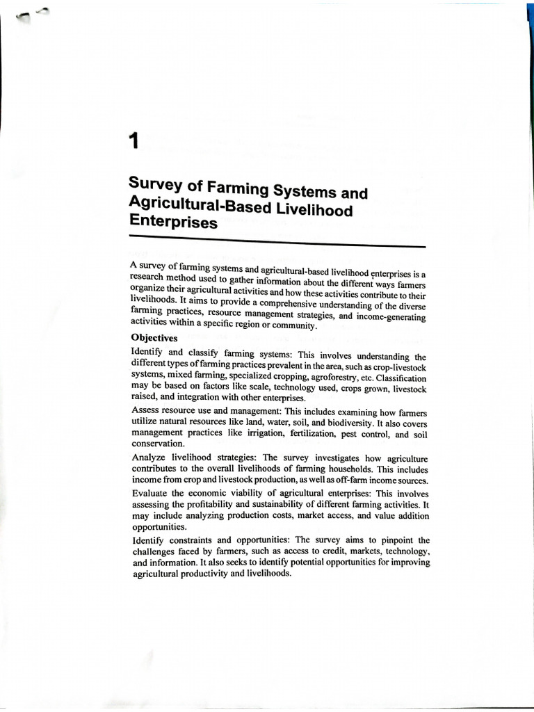Survey of Farming Systems and Agricultural-Based Livelihood Enterprises ...