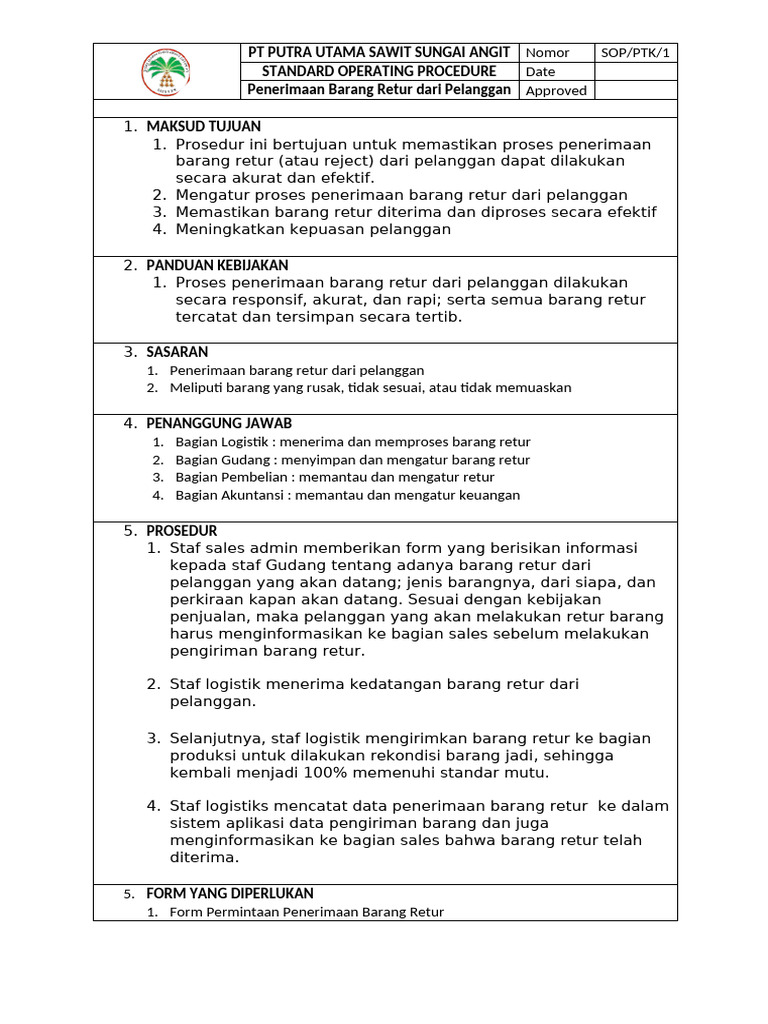 Prosedur Penerimaan Barang Retur Pelanggan | PDF