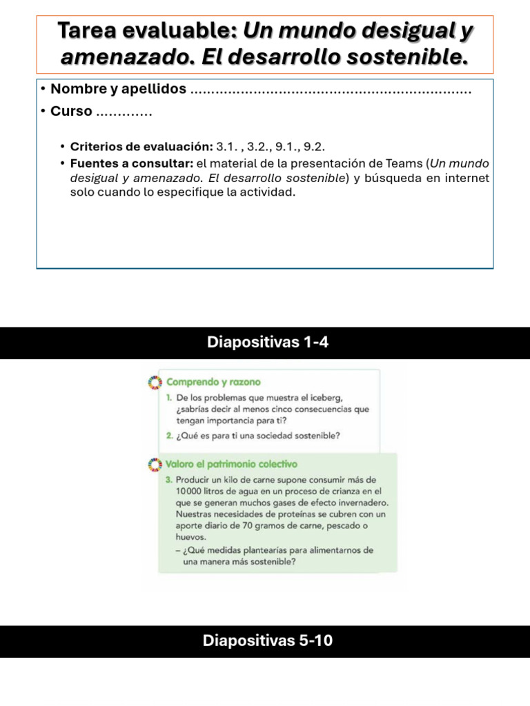 Tarea Evaluable Mundo Desigual y Amenazado. Desarrollo Sostenible | PDF