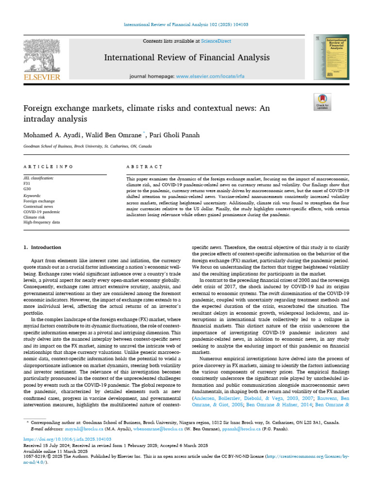 International Review of Financial Analysis: Mohamed A. Ayadi, Walid Ben ...