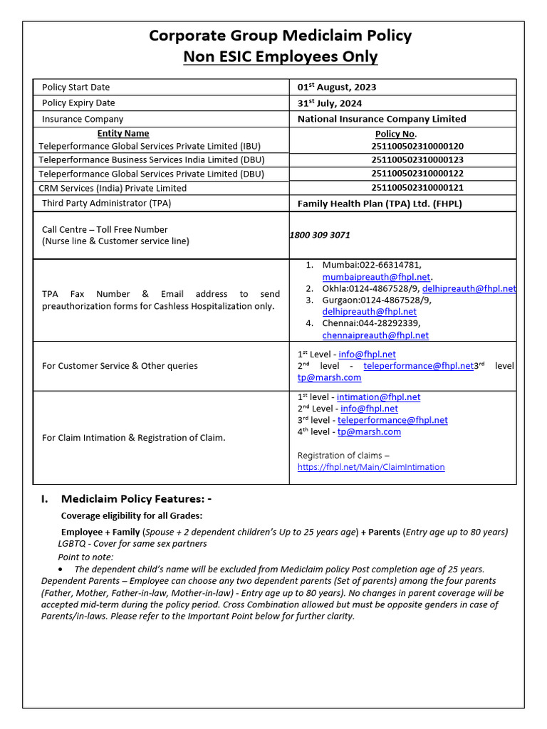 Corporate Group Mediclaim Policy Overview | PDF | Insurance | Hospital