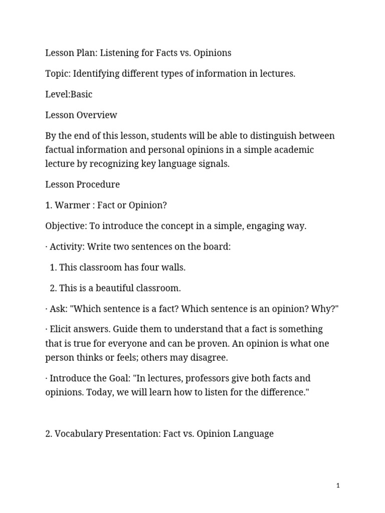 Distinguishing Facts from Opinions in Lectures | PDF | Neuroscience ...