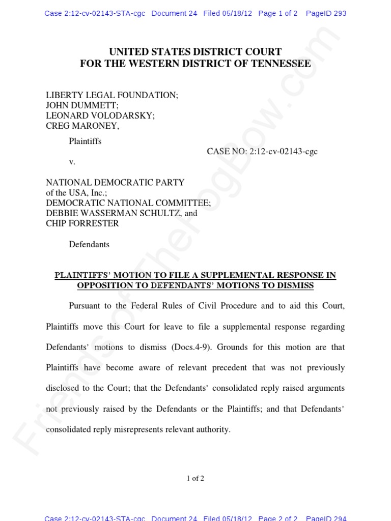 Plaintiffs' Supplemental Response to Dismissal | PDF | Committee ...