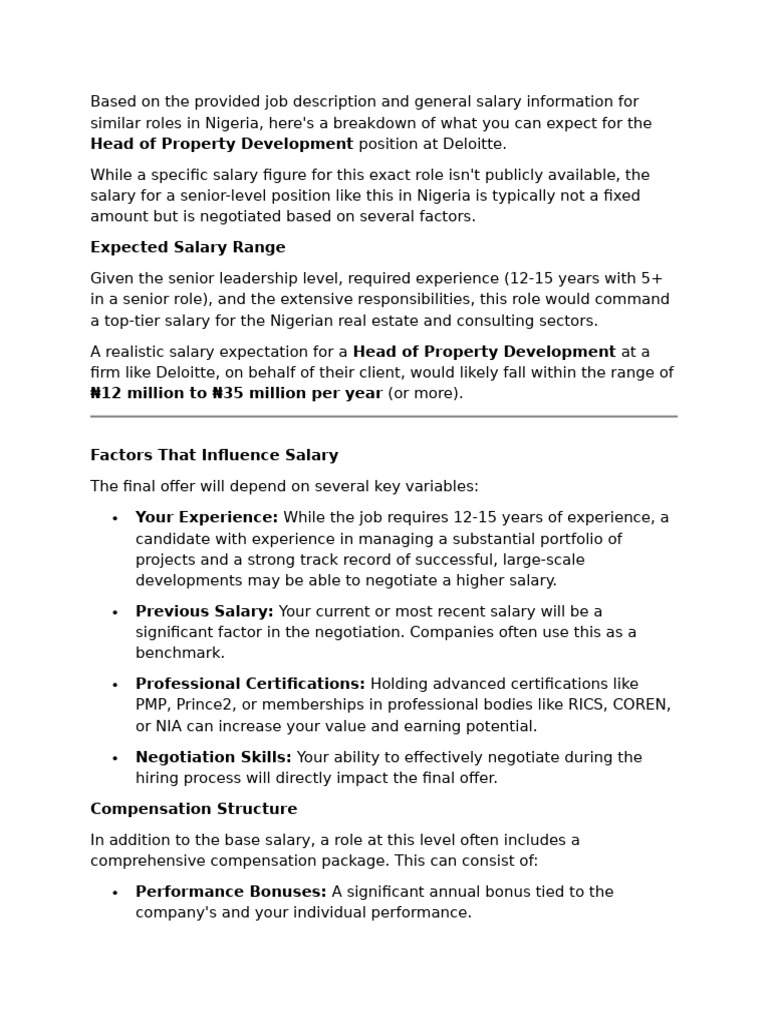 Based on the Provided Job Description and General Salary Information ...