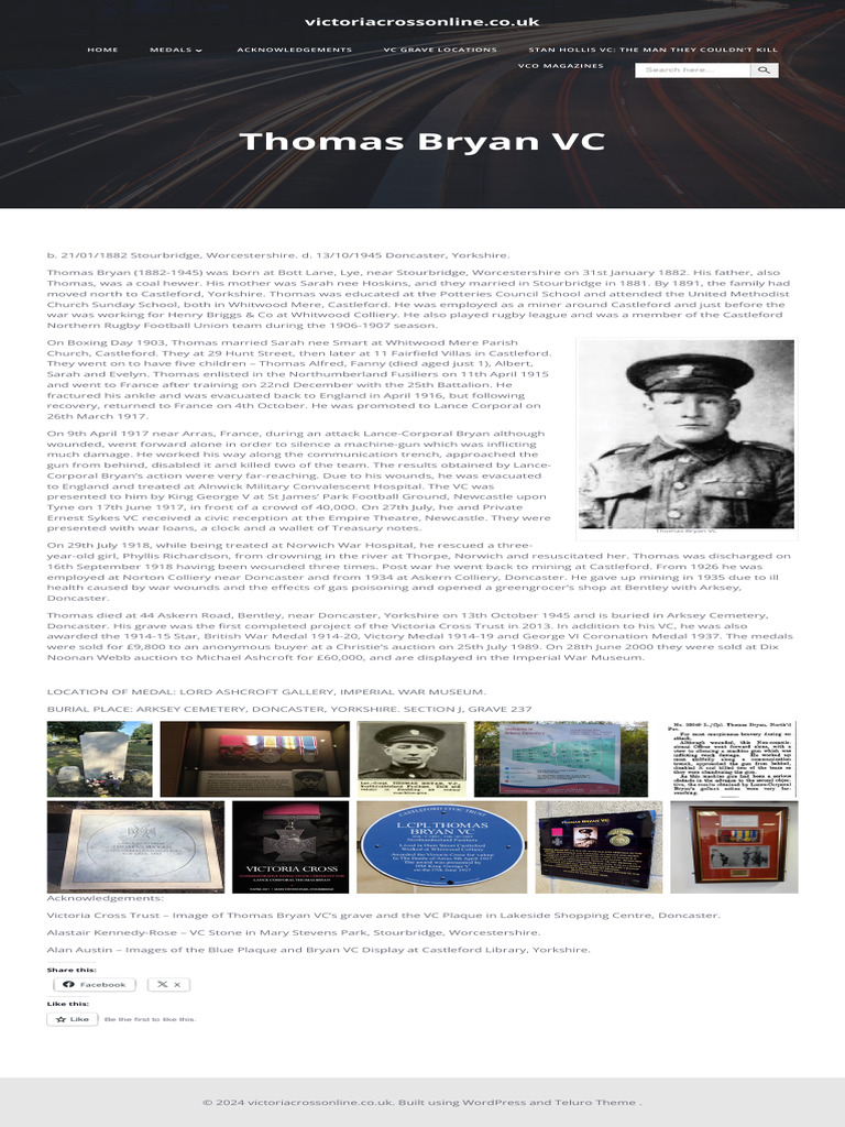Thomas Bryan VC - Victoriacrossonline - Co.uk | PDF | Victoria Cross ...