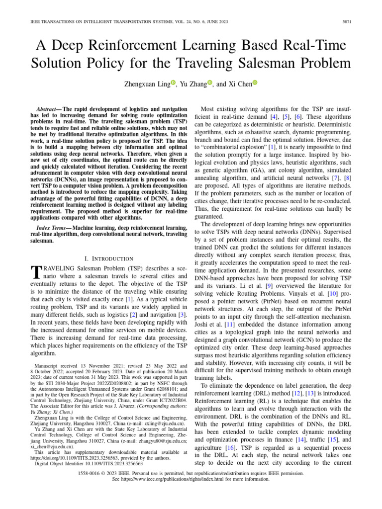 A Deep Reinforcement Learning Based Real-Time Solution Policy For The Traveling Salesman Problem ...