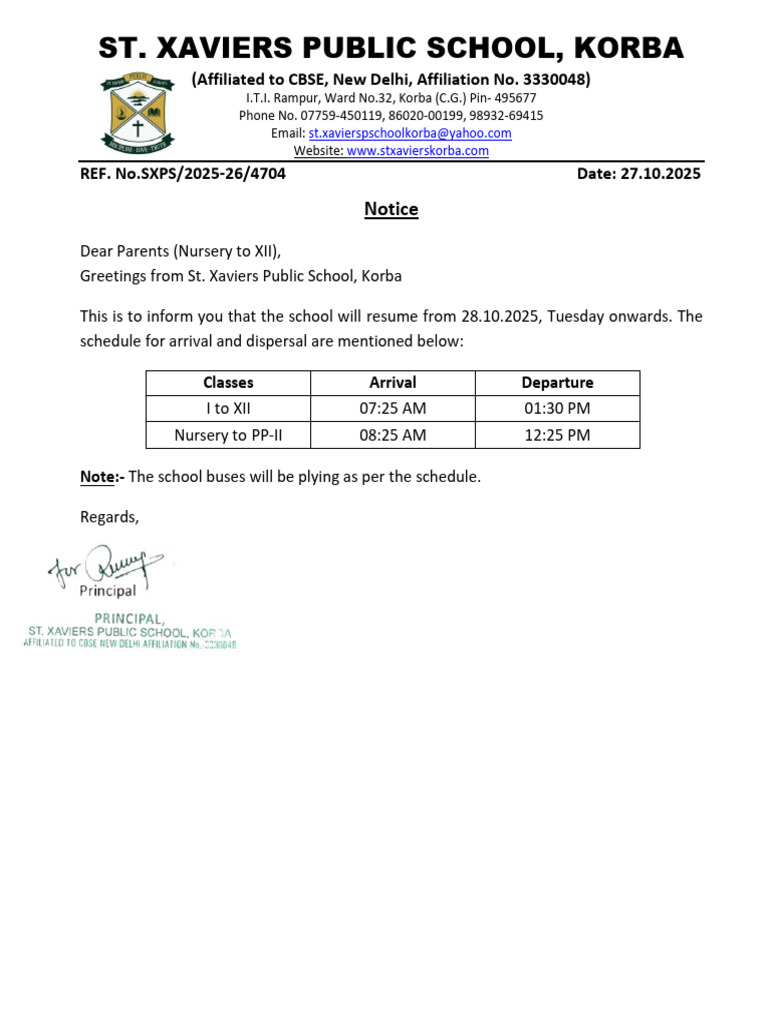Notice - School Opening From 28.10.2025 | PDF