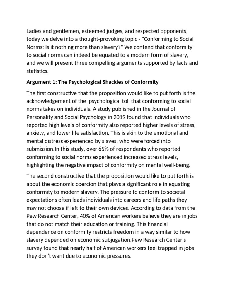 Conformicg To Social Norms Is Nothing More Than Slavery | PDF ...